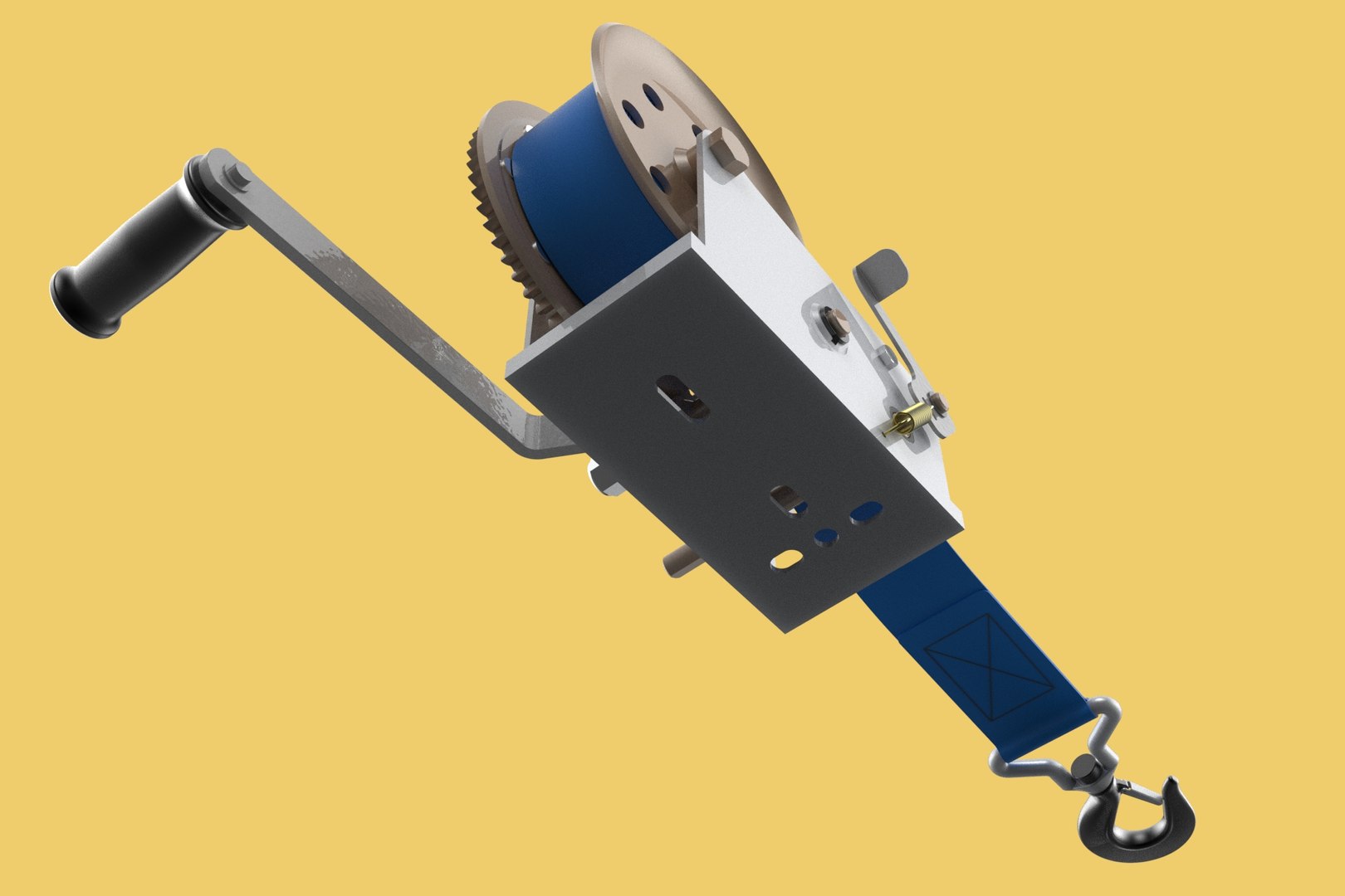 3D Model MANUAL ROTARY HAND CRANK WINCH HOIST BELT WEBBING STRAP CRANE ...