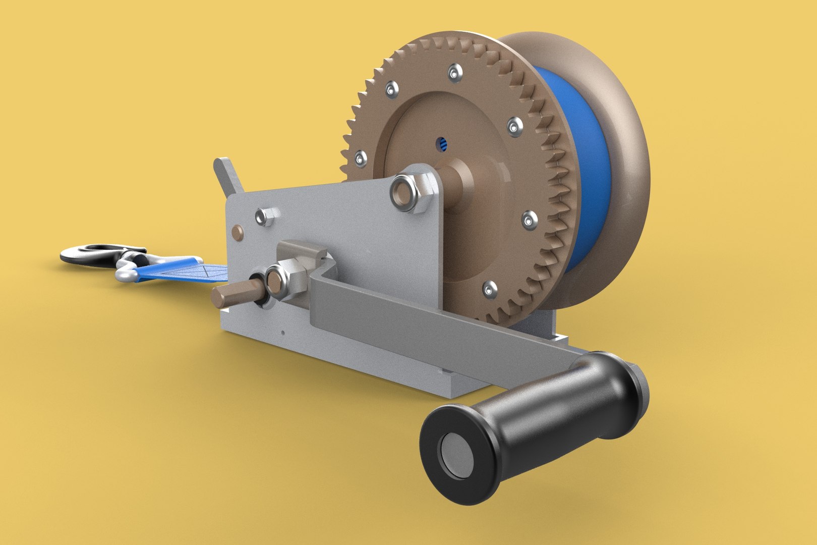 3D Model MANUAL ROTARY HAND CRANK WINCH HOIST BELT WEBBING STRAP CRANE ...