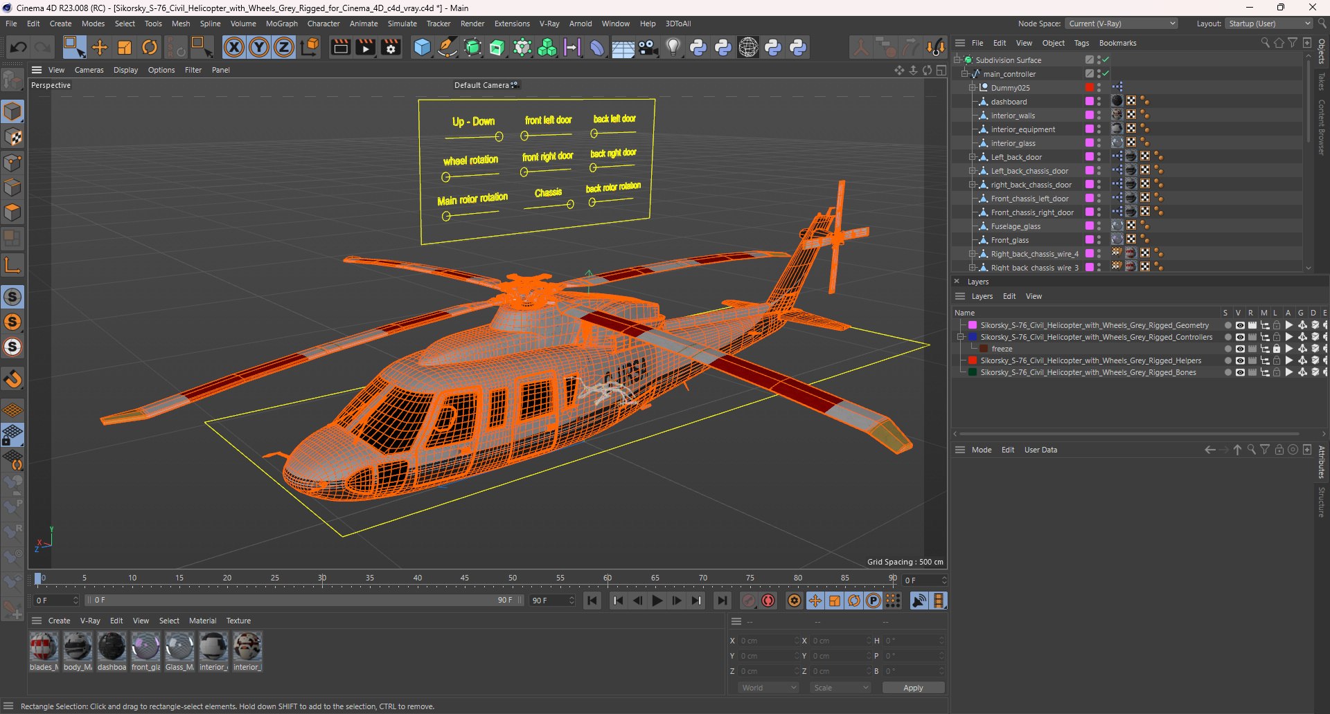 3D Sikorsky S-76 Civil Helicopter With Wheels Grey Rigged For Cinema 4D ...