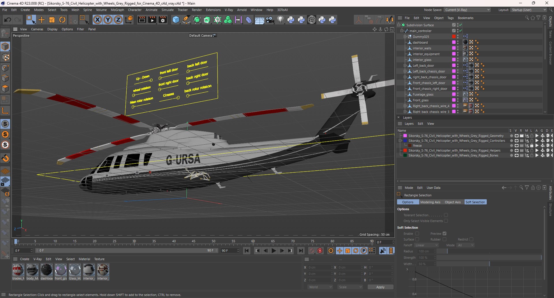 3D Sikorsky S-76 Civil Helicopter With Wheels Grey Rigged For Cinema 4D ...