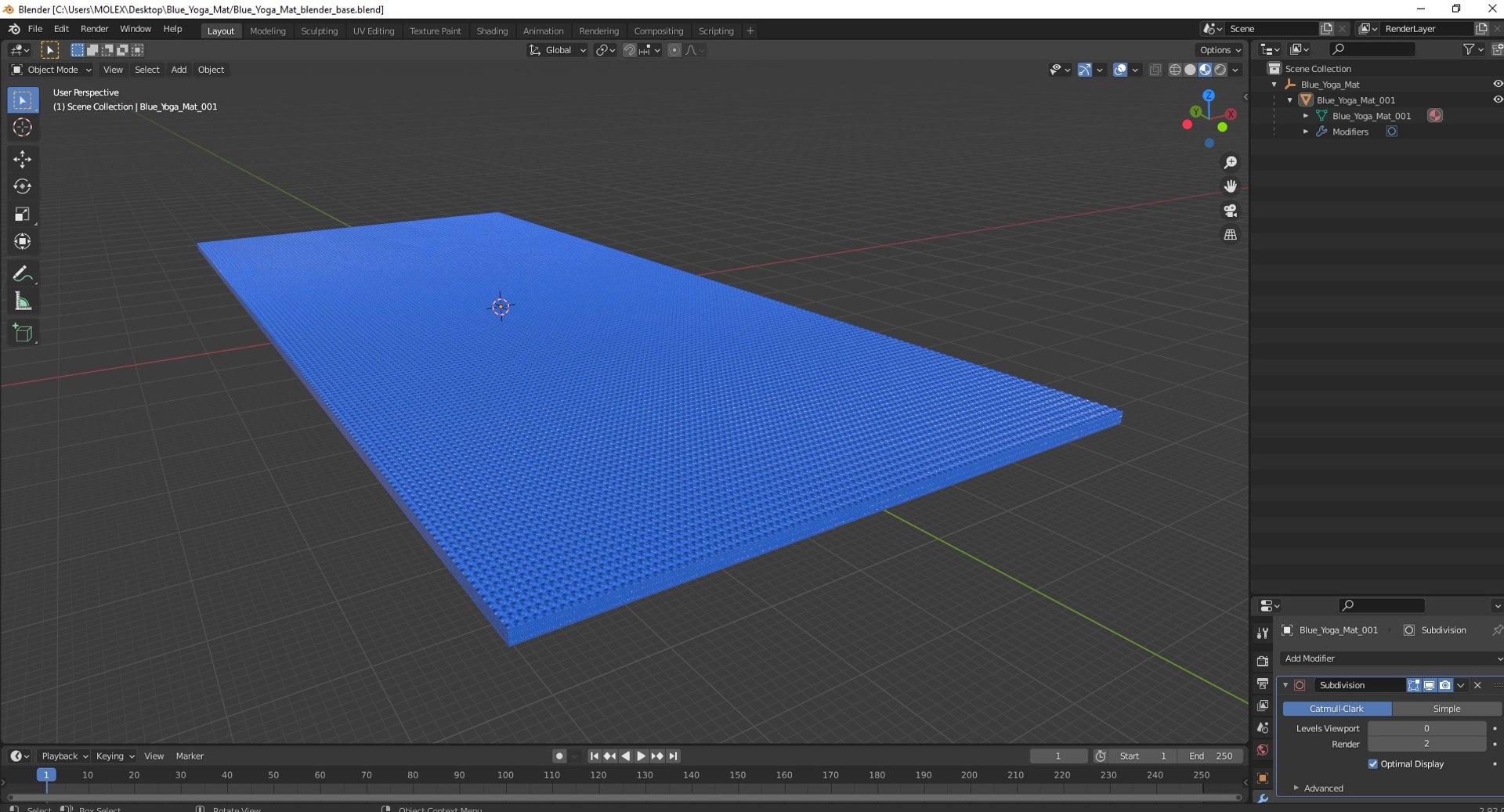 3D Blue Yoga Mat Model - TurboSquid 2141468