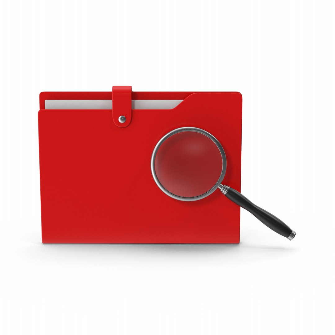 3D Red File Folder And Magnifying Glass Model - TurboSquid 2269412