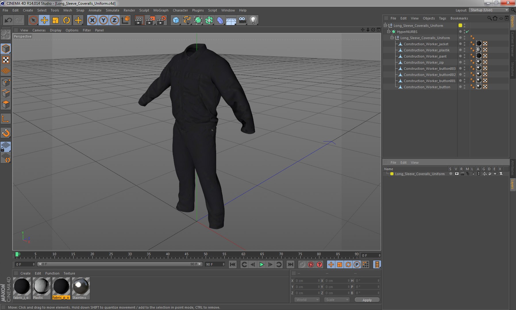 long sleeve coveralls uniform 3d model