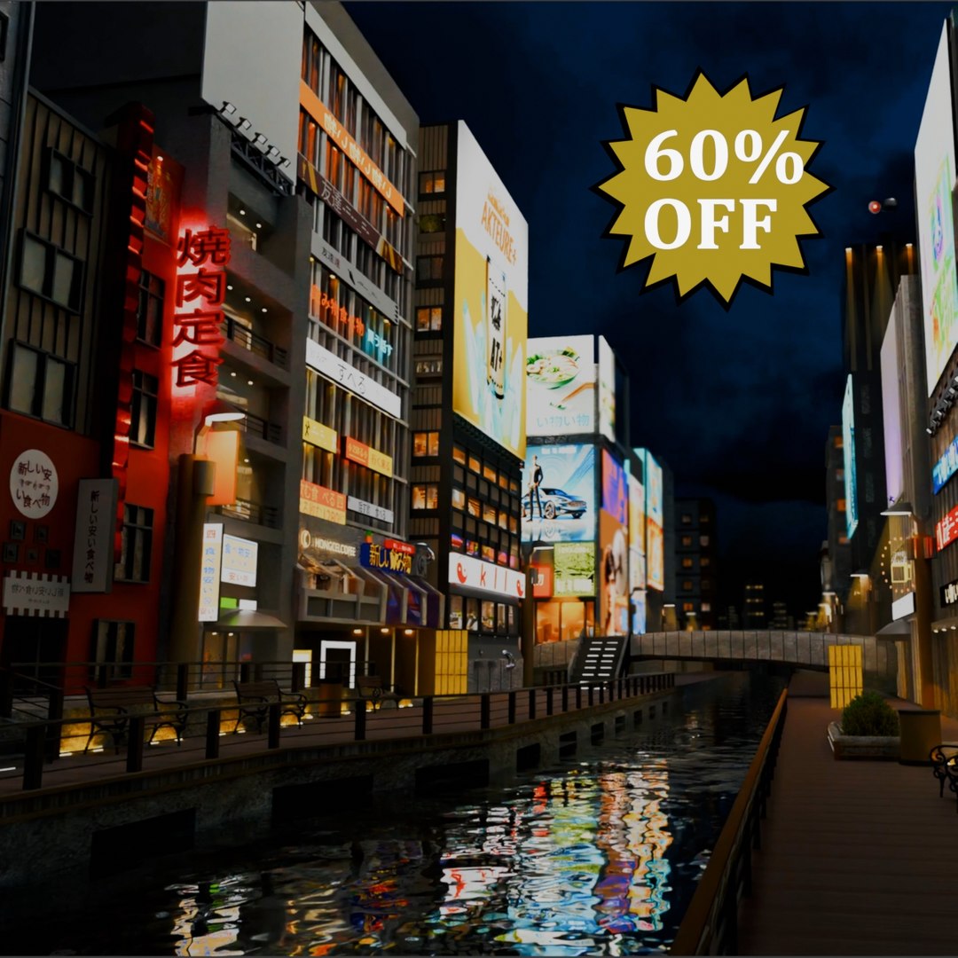 3D Osaka Dotonbori 3D Night Scene Realistic Japanese City Environment ...