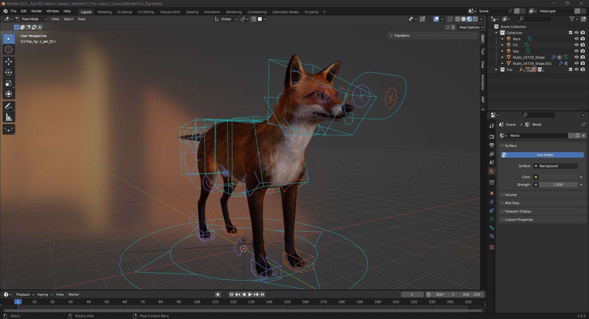 Fox Majestic Wilderness Wolf Nubis 3D Low Poly Animal Model Low-poly 3D ...
