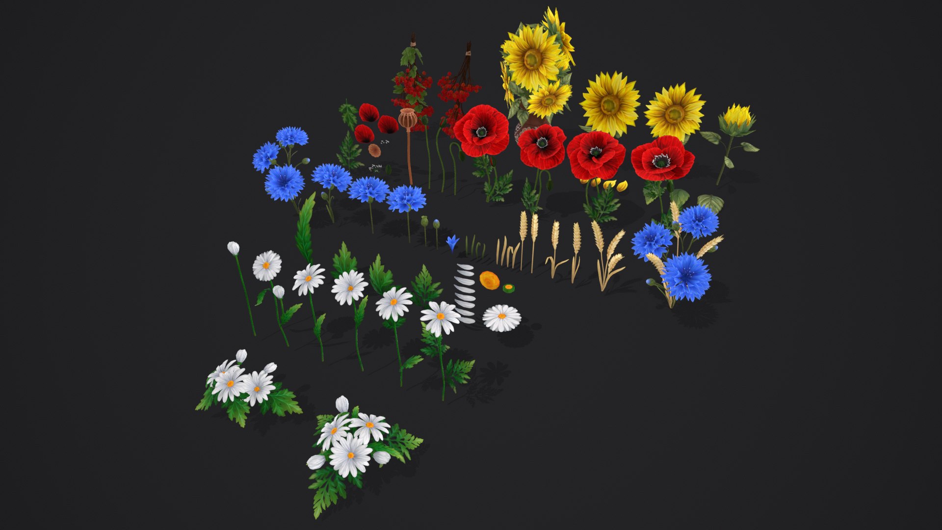 Pack Stylized Handpainted Wild Flowers 3D - TurboSquid 2060965