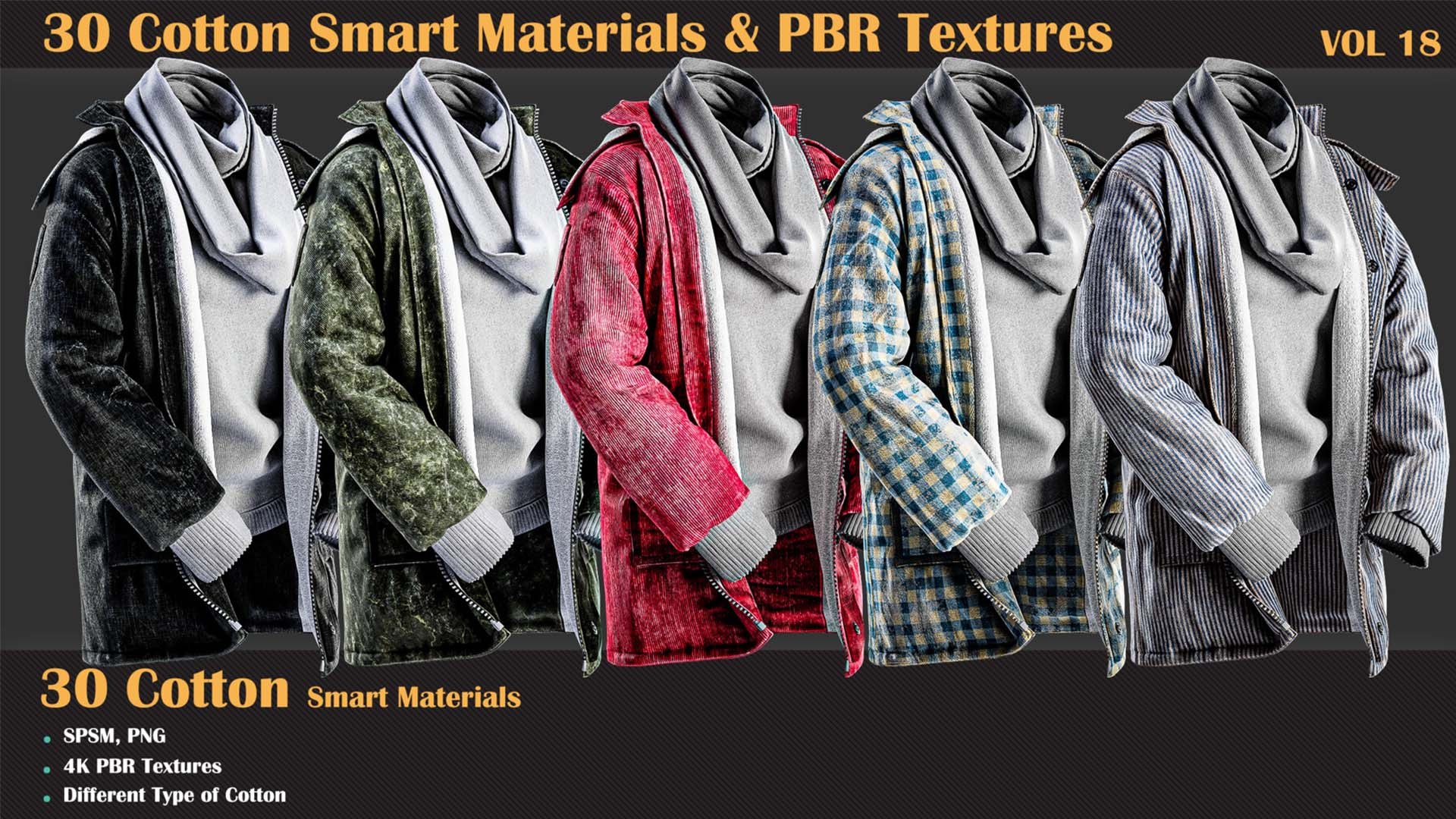 3D 30 Cotton Smart Materials PBR Textures - Vol 18 - TurboSquid 2258547