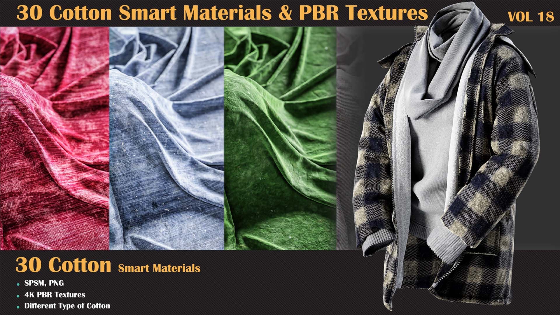 3D 30 Cotton Smart Materials PBR Textures - Vol 18 - TurboSquid 2258547