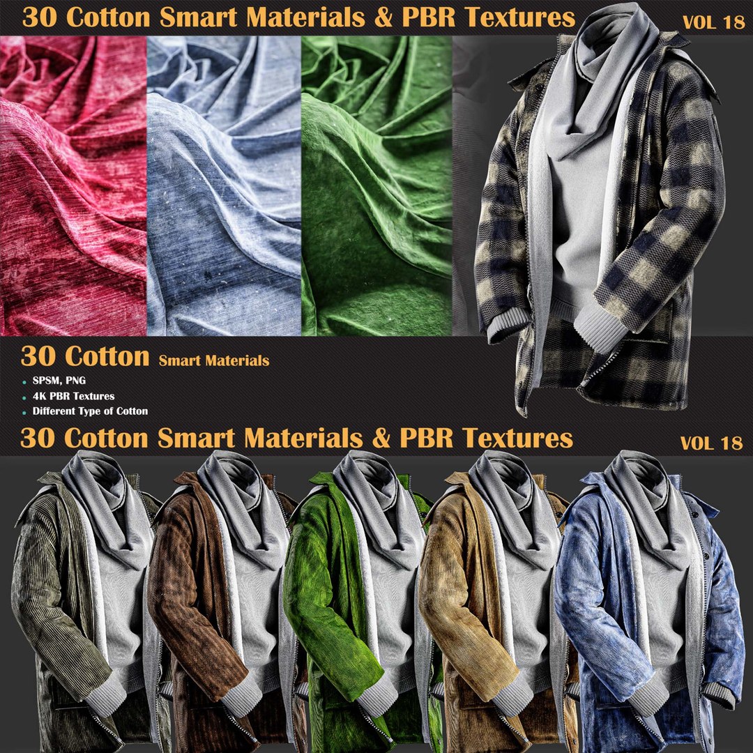 3D 30 Cotton Smart Materials PBR Textures - Vol 18 - TurboSquid 2258547