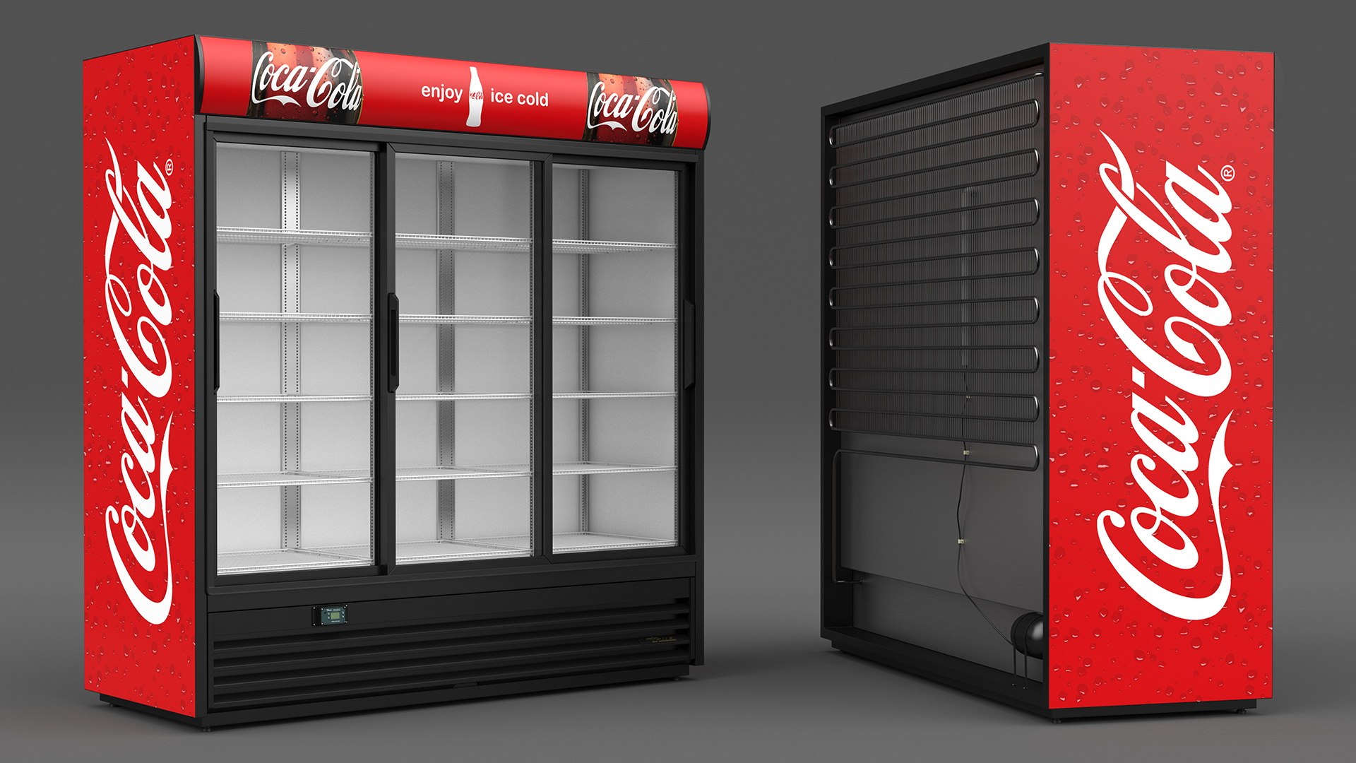 3D Beverage Cooler Three Glass Doors Coca Cola - TurboSquid 2144494