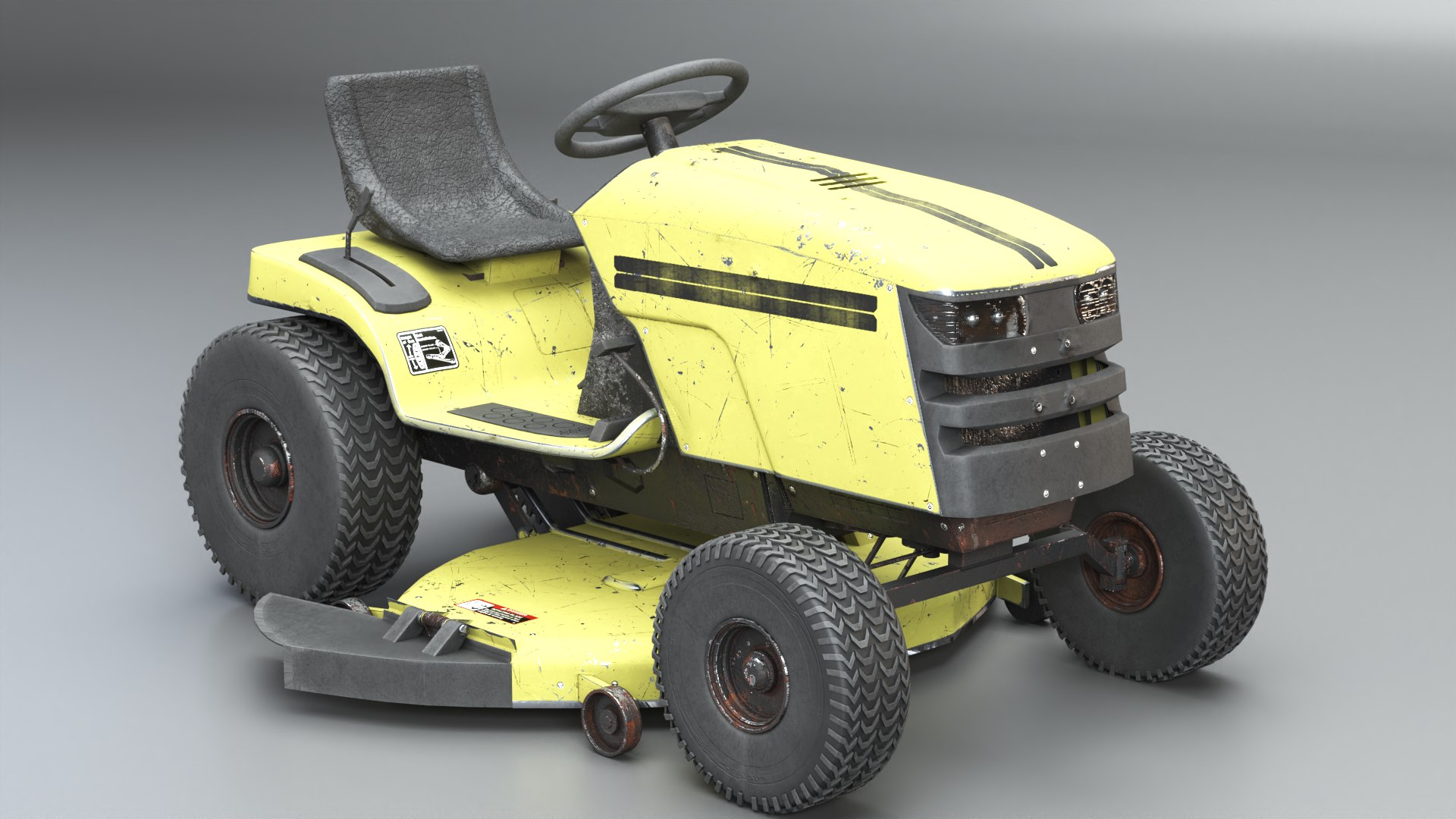 3D Old Ride-On Lawn Mower Realistic Garden Tractor PBR Textures ...