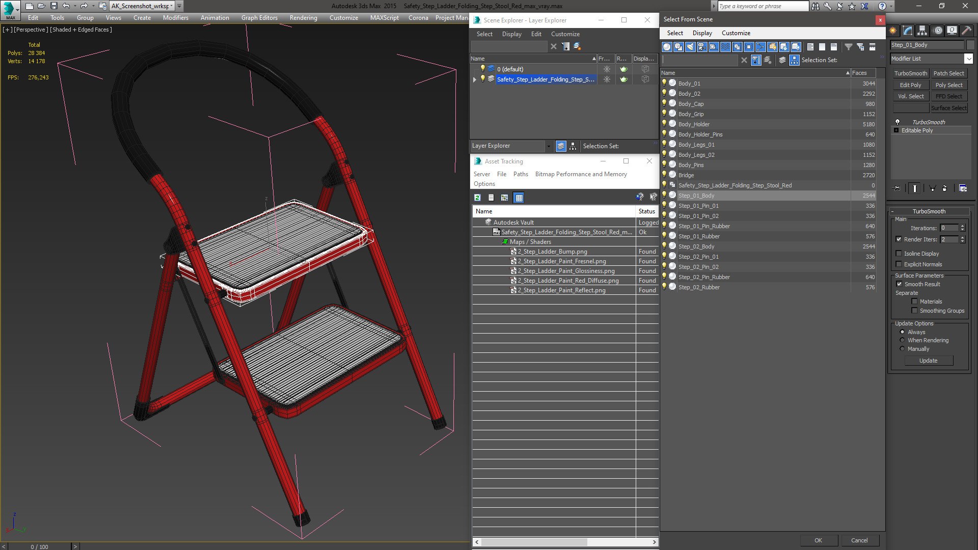 3D Safety Step Ladder Folding Step Stool Red - TurboSquid 2151719
