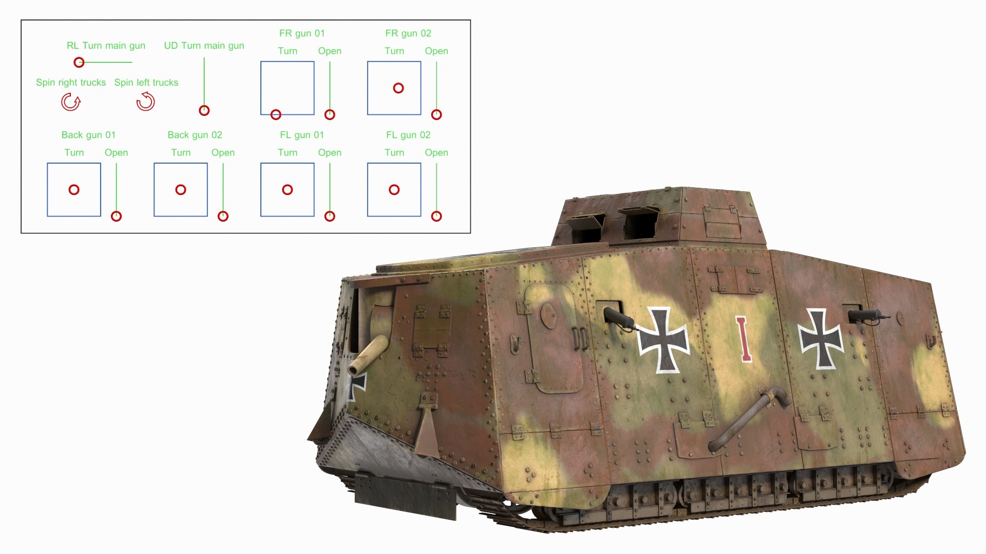 3D Model German A7V Sturmpanzerwagen Tank Camo Aged Rigged - TurboSquid ...