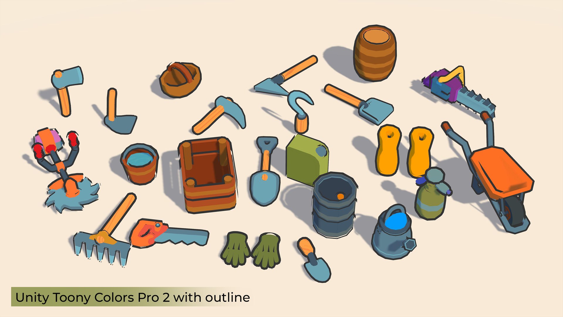 3D Low-poly Cartoon Farm tools Pack Low-poly 3D model model ...