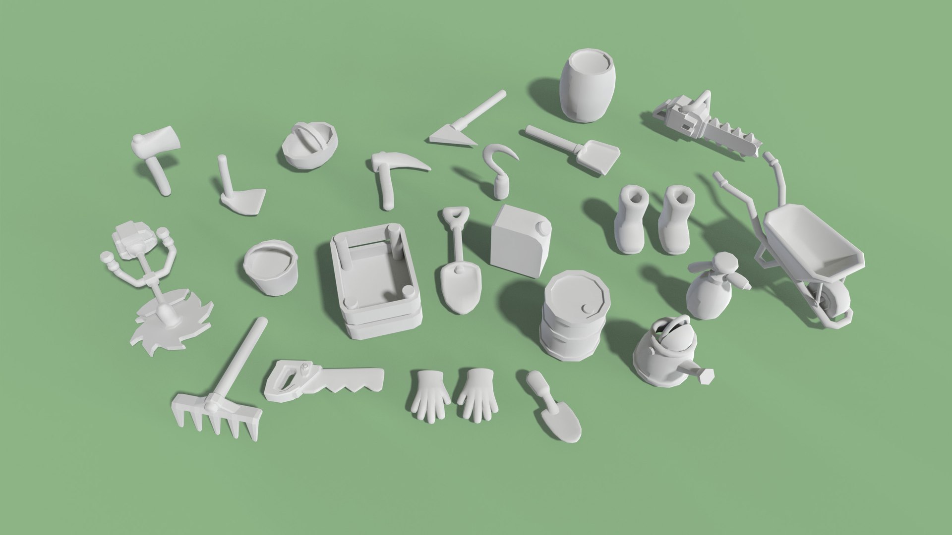 3D Low-poly Cartoon Farm tools Pack Low-poly 3D model model ...