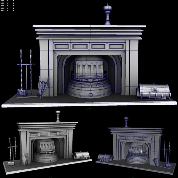 3d model of family fireplace mantle