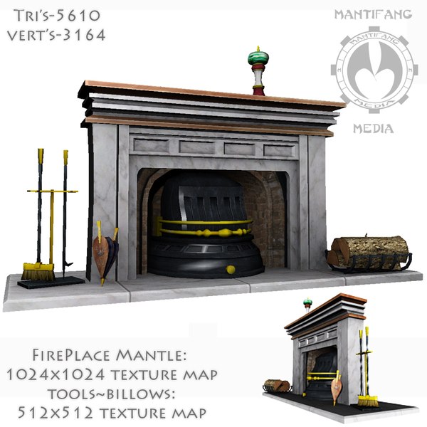 3d model of family fireplace mantle