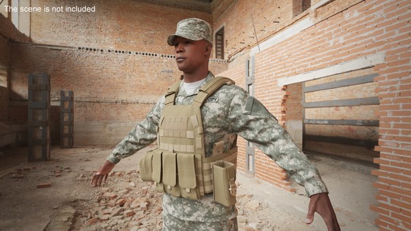 modelo 3d Soldado militar con chaleco táctico color marrón coyote ...