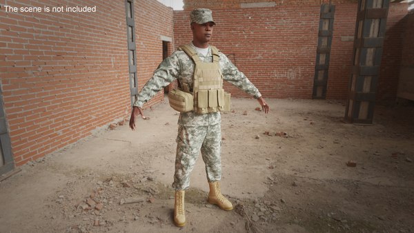 modelo 3d Soldado militar con chaleco táctico color marrón coyote ...