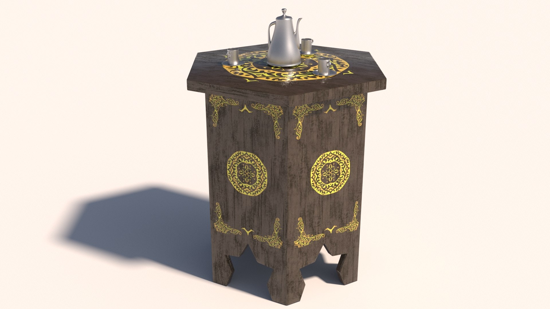 Arabic table with jug and cups of tea 3D model - TurboSquid 2098398