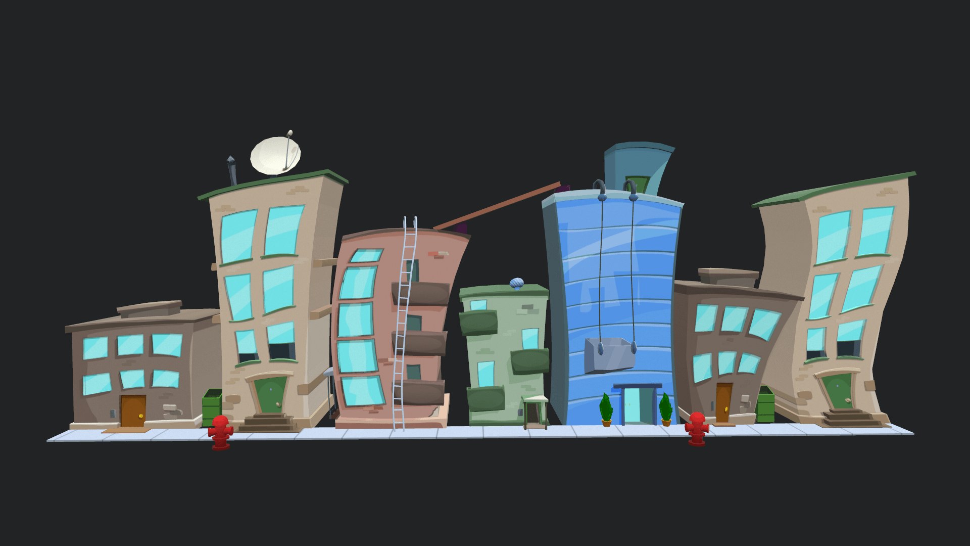 Cartoon city buildings 3D - TurboSquid 1659327