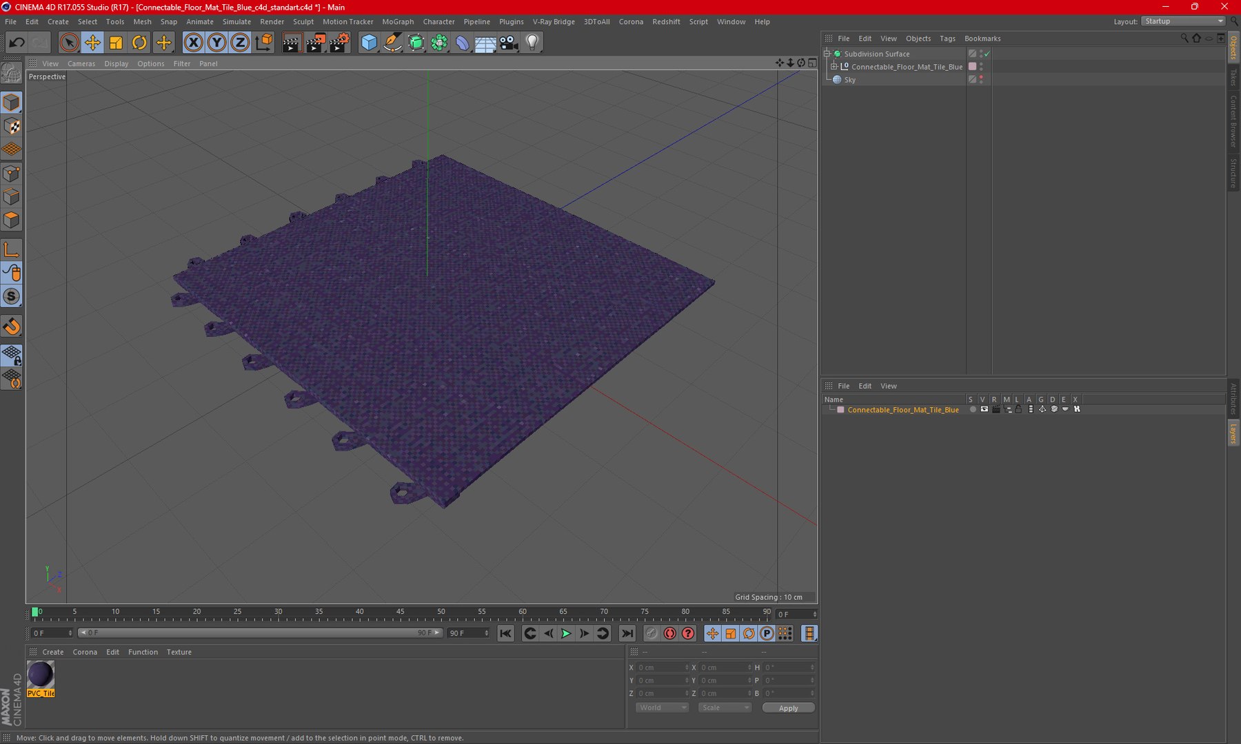 3D Connectable Floor Mat Tile Blue - TurboSquid 2234697