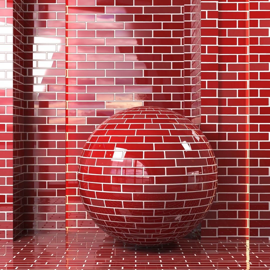 3D Glossy Red Brick Wall - 4K Seamless PBR Textures Set 05 Model ...