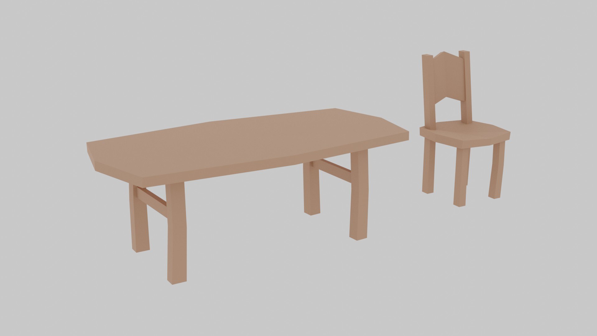 Free 3D Model Wooden Chair And Table Low-poly 3D Model - TurboSquid 1973715