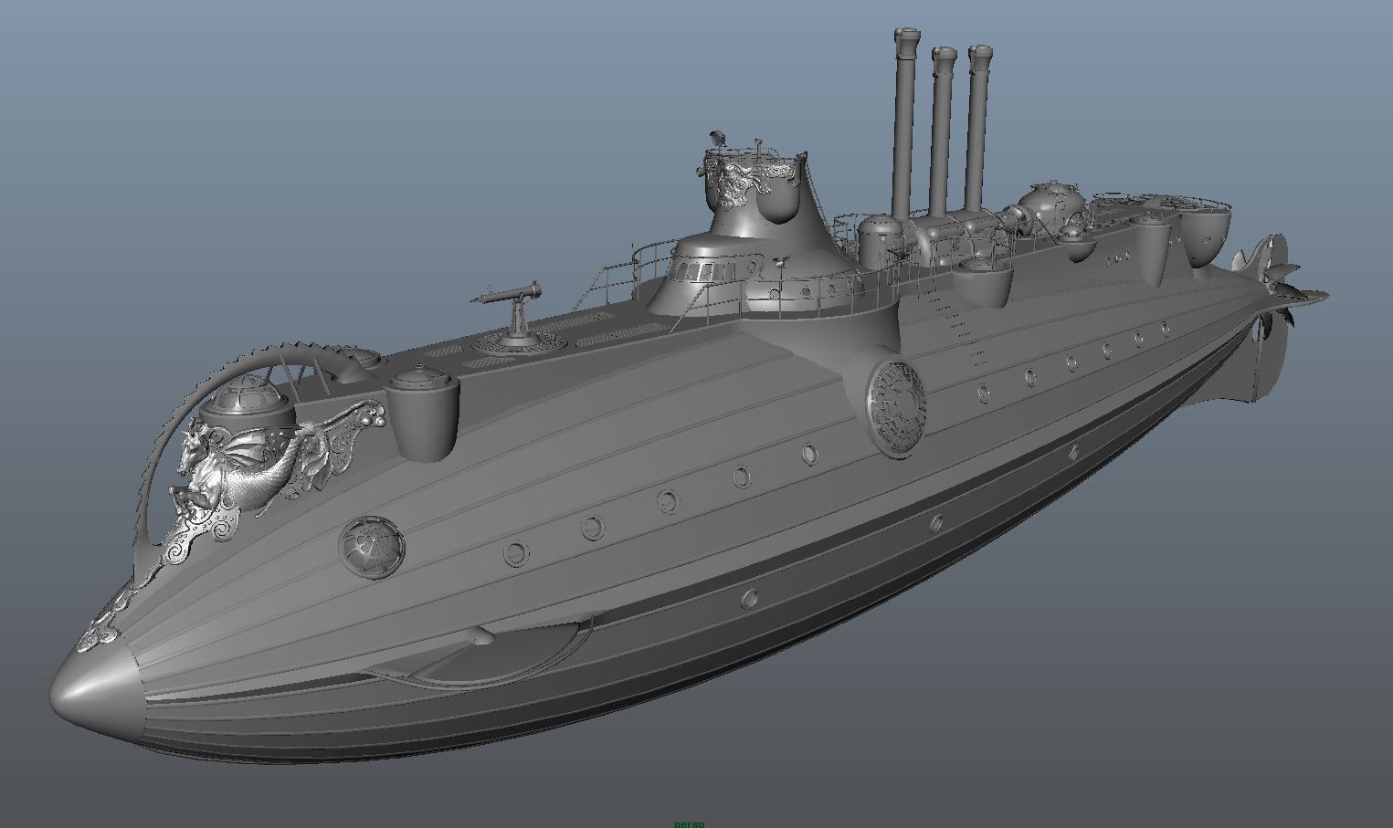 steampunk steam submarine 3d model