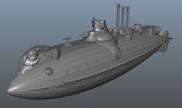 steampunk steam submarine 3d model