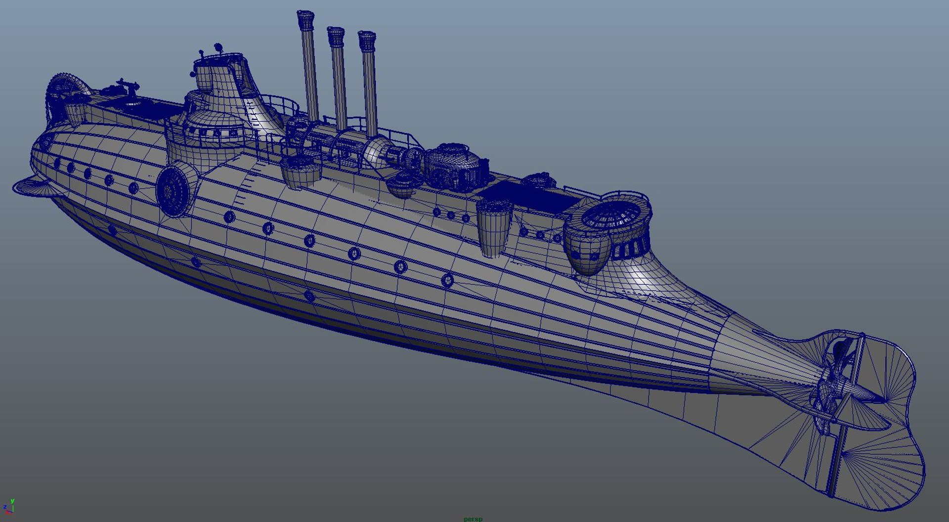 Steampunk Steam Submarine 3d Model