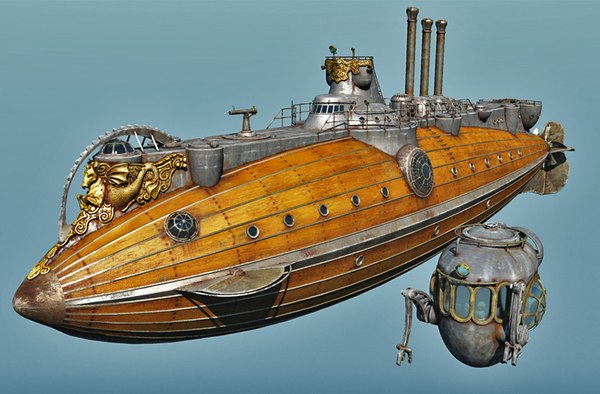 steampunk steam dieselpunk submarine 3d max