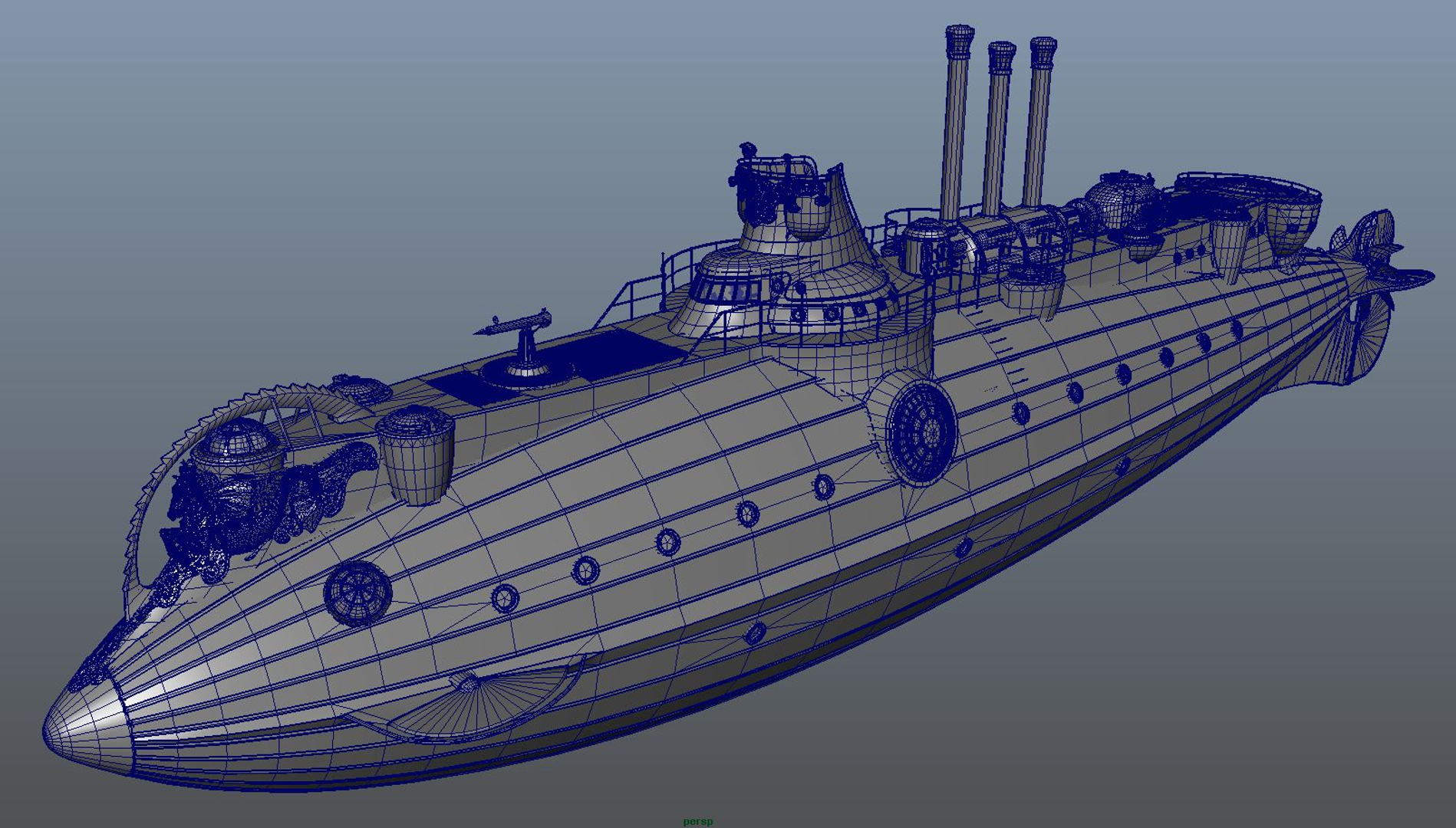 steampunk steam submarine 3d model