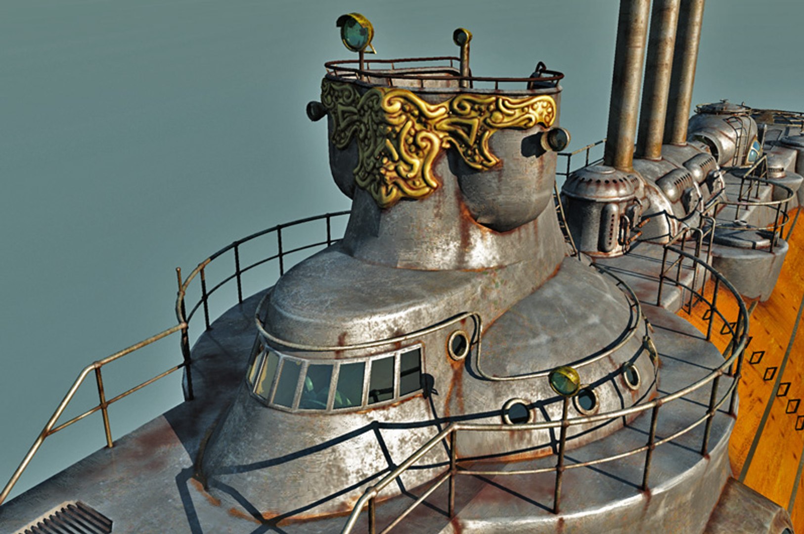 Steampunk Steam Submarine 3d Model