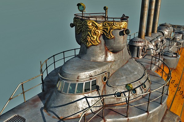 steampunk steam submarine 3d model
