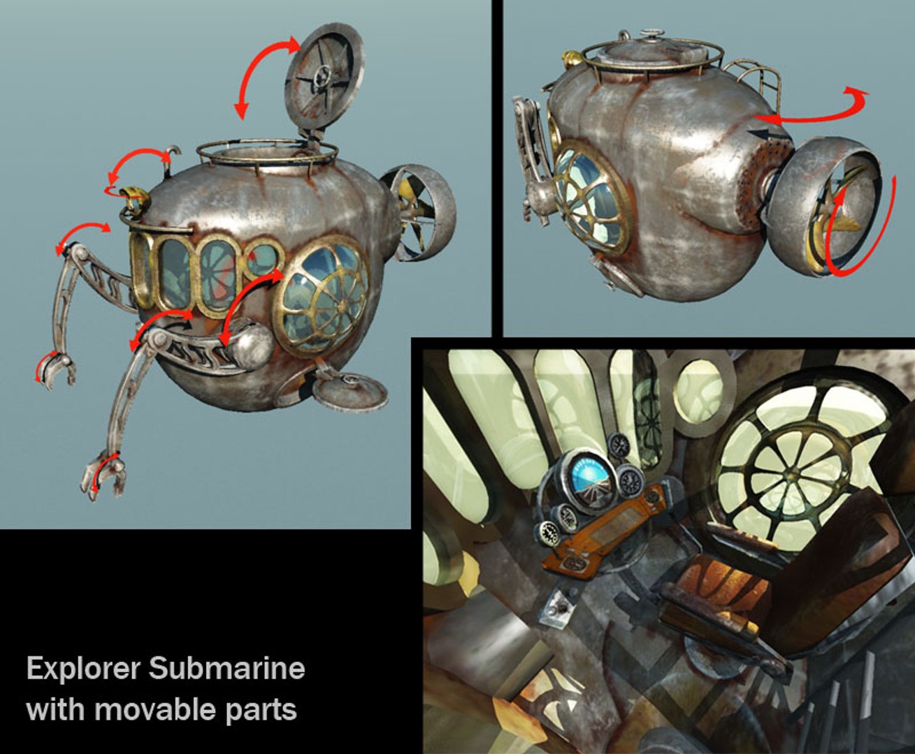 Steampunk Steam Submarine 3d Model