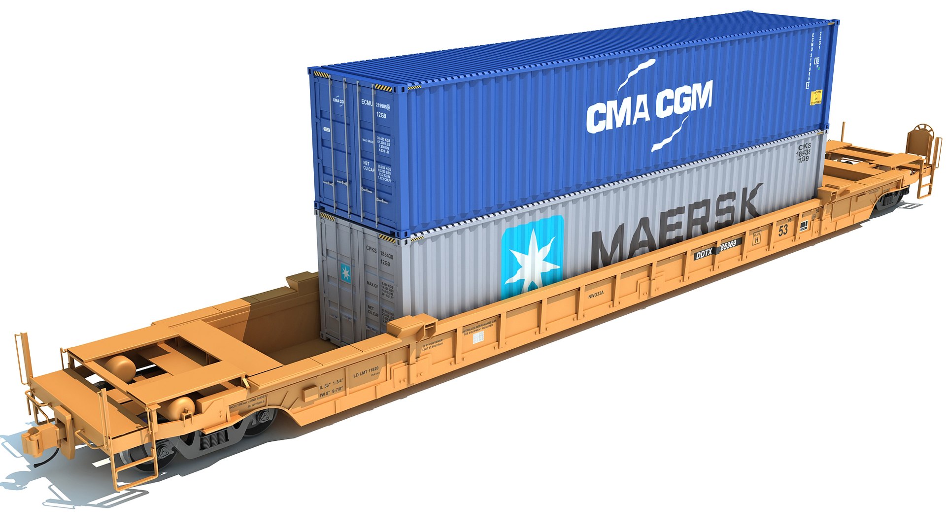 3D Railroad Double Stack Car - TurboSquid 1606364