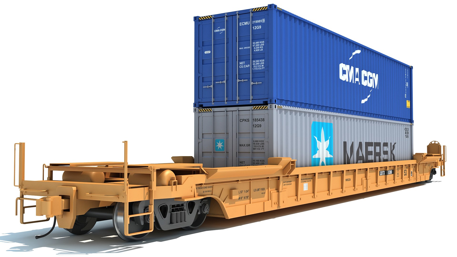 3D Railroad Double Stack Car - TurboSquid 1606364