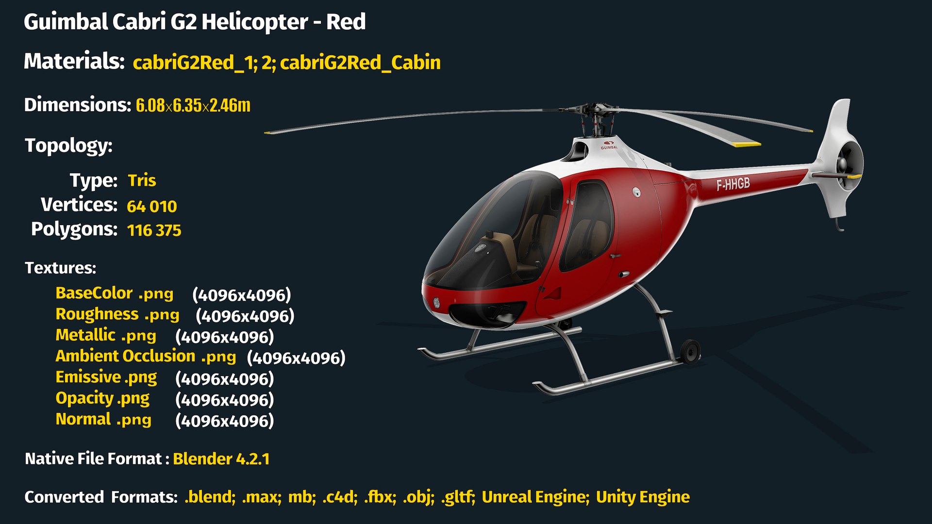 3D Guimbal Cabri G2 Helicopter - Red Model - TurboSquid 2285189