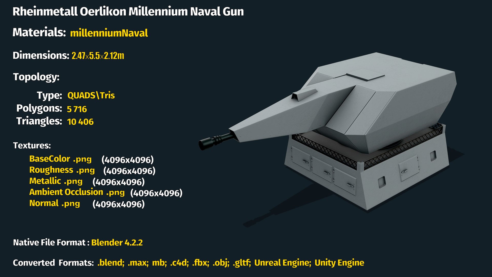 Rheinmetall Oerlikon Millennium Naval Gun Model - TurboSquid 2288755