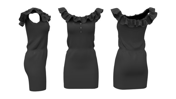 Ruffle Neck Mini Dress 3D - TurboSquid 1806103