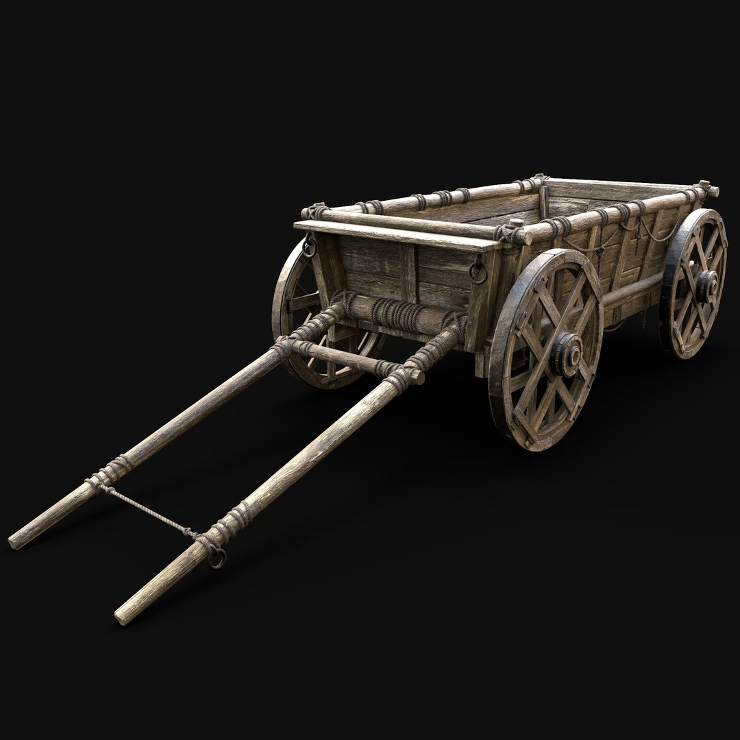 CART WAGON HORSE CAR CARGO TRANSPORT WOODEN MEDIEVAL CARRIAGE 3D Model ...