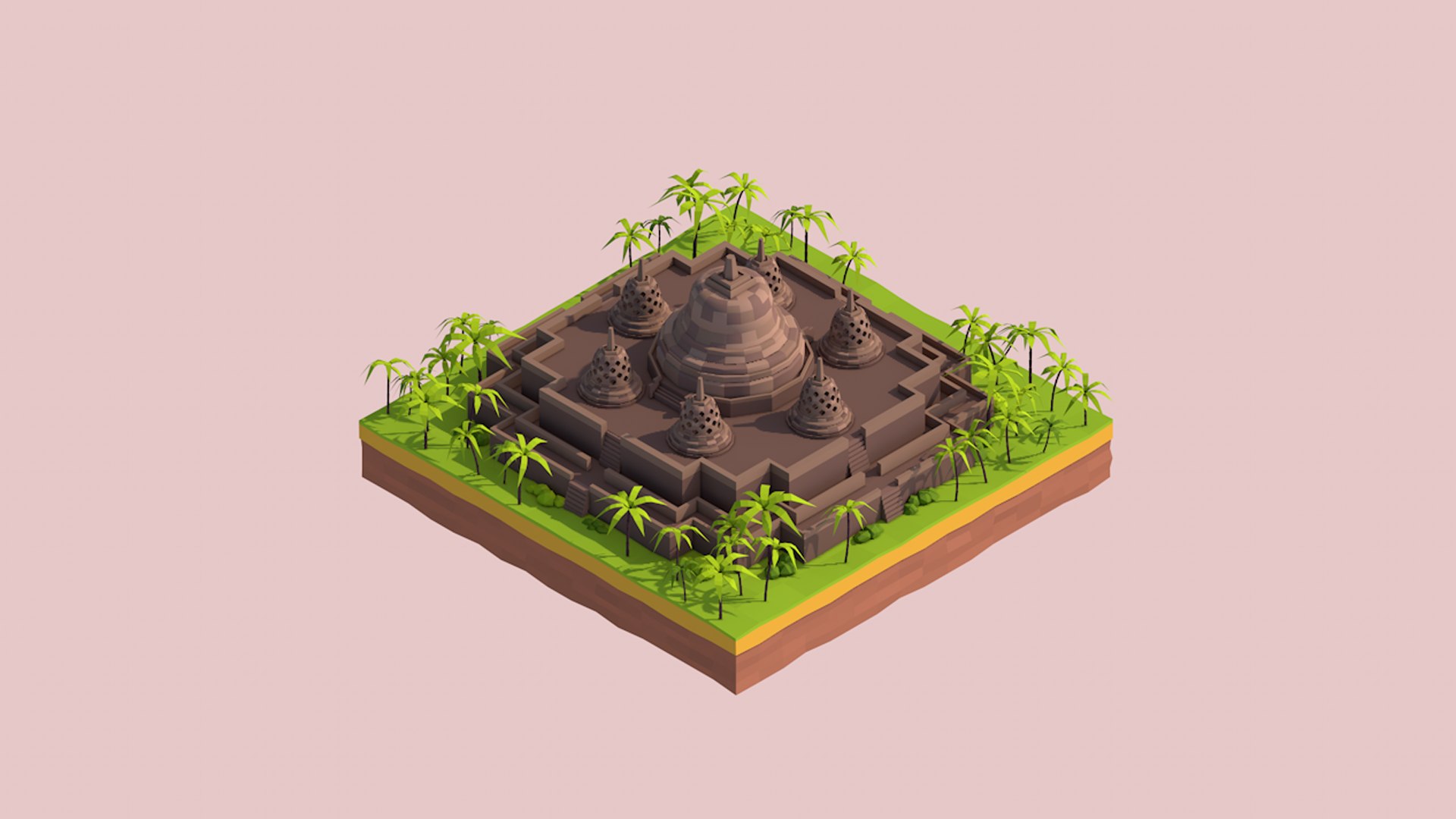 3D Model Cartoon Low Poly Borobudur Temple - TurboSquid 2291359