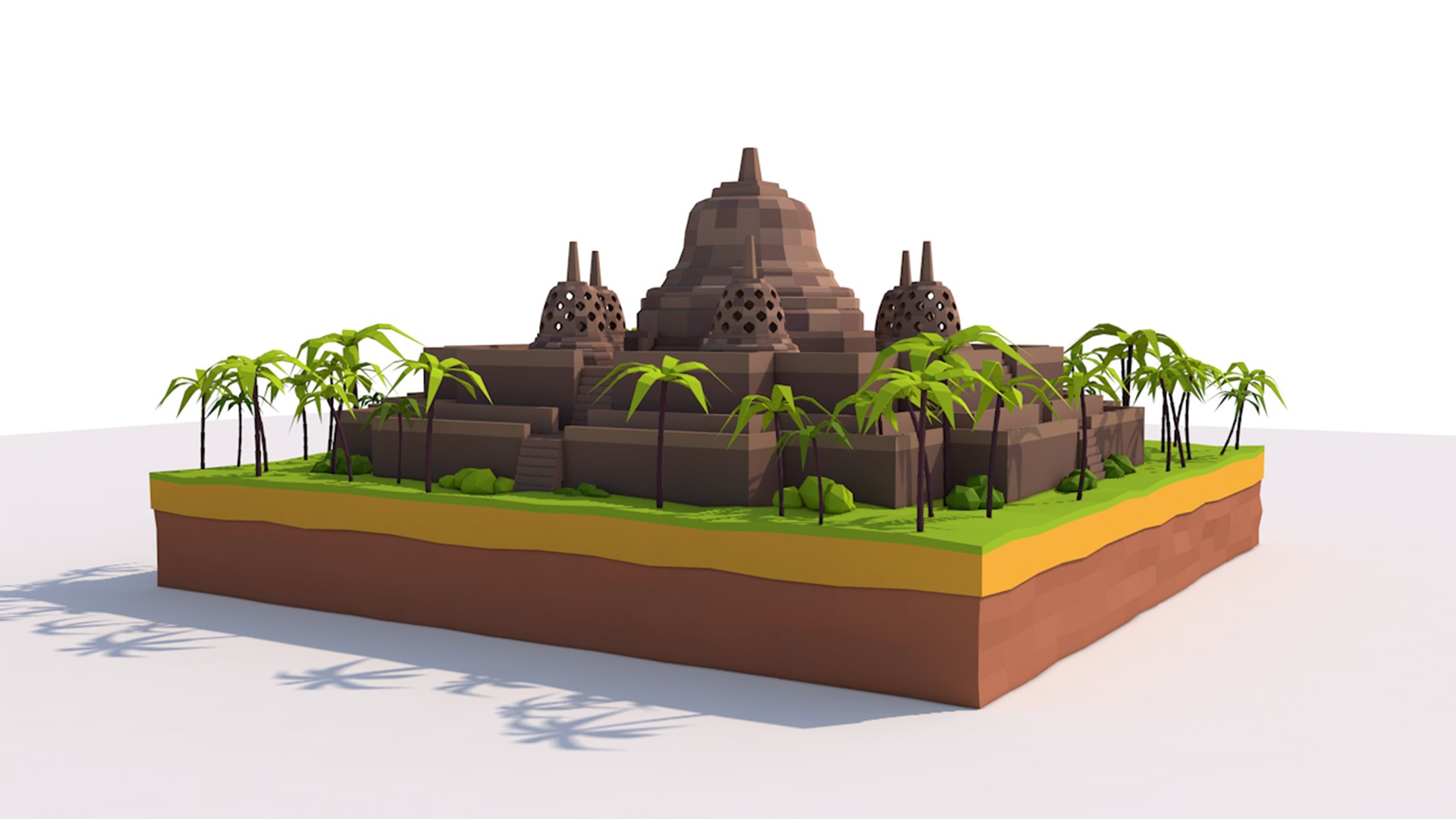 3D Model Cartoon Low Poly Borobudur Temple - TurboSquid 2291359