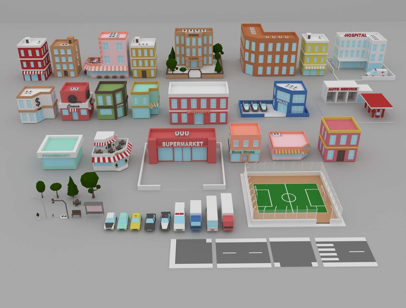 Low Poly City Pack model - TurboSquid 1731939