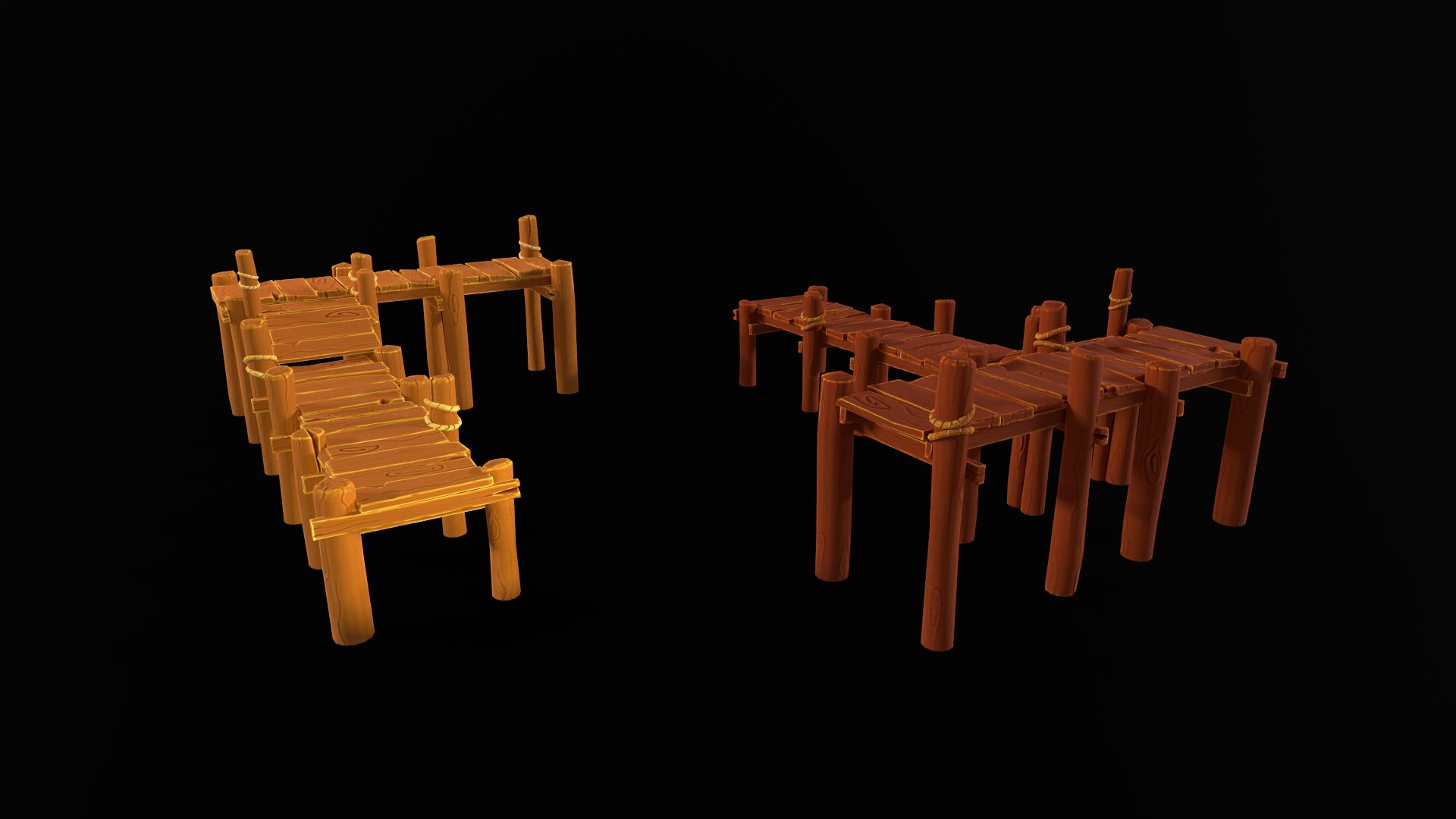 3D Model Stylized Lowpoly Fishing Wooden Pier In Handpainted Cartoon ...