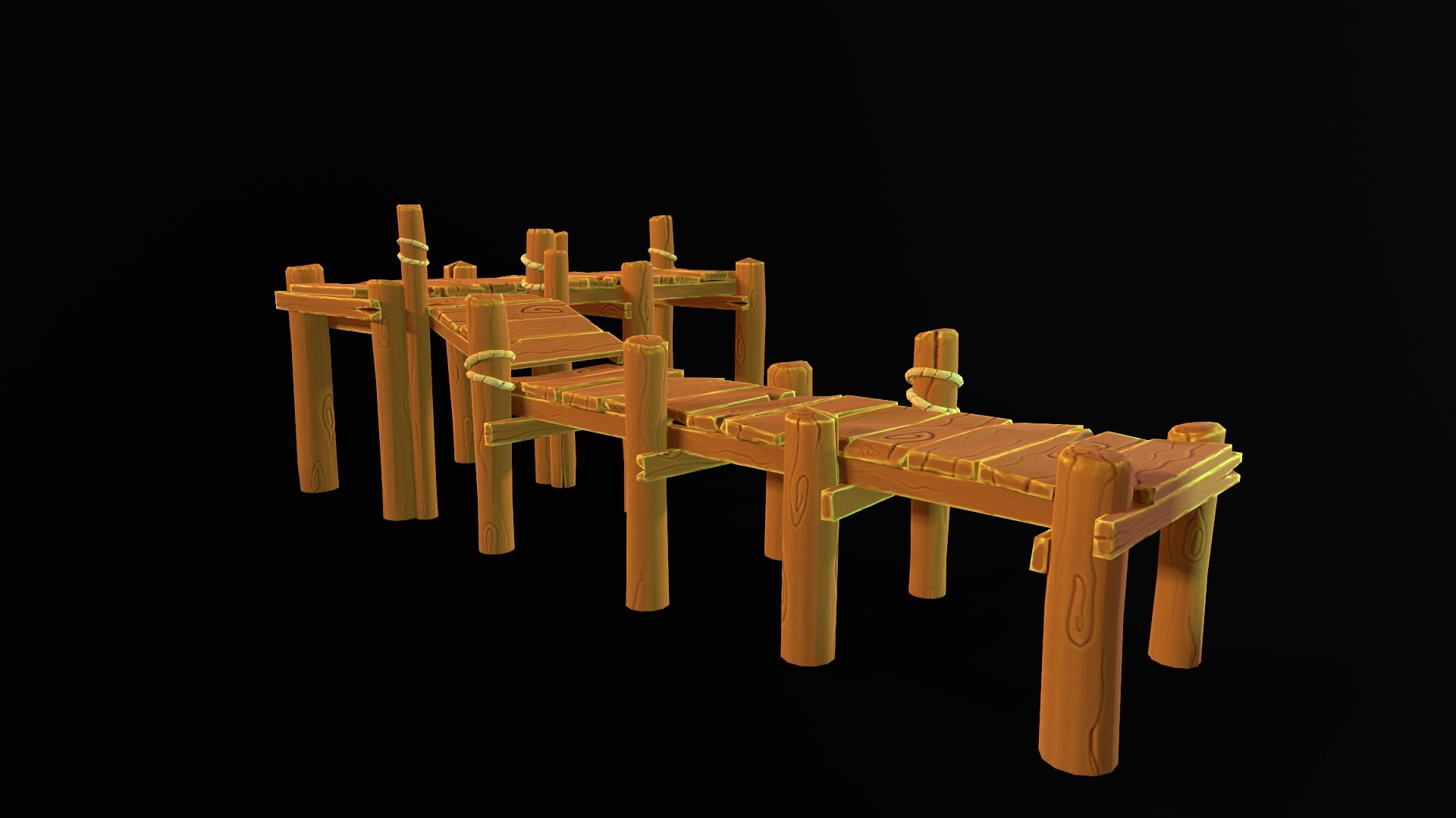 3D Model Stylized Lowpoly Fishing Wooden Pier In Handpainted Cartoon ...