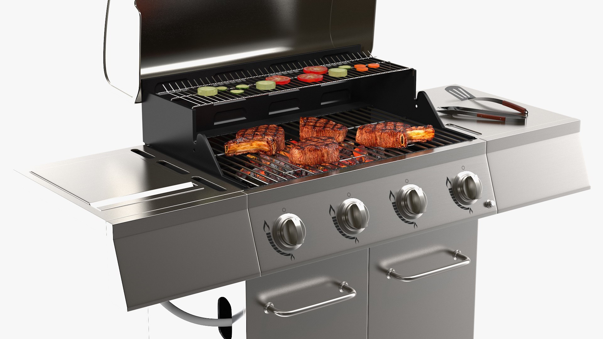 Gas grill meat vegetables 3D - TurboSquid 1627707