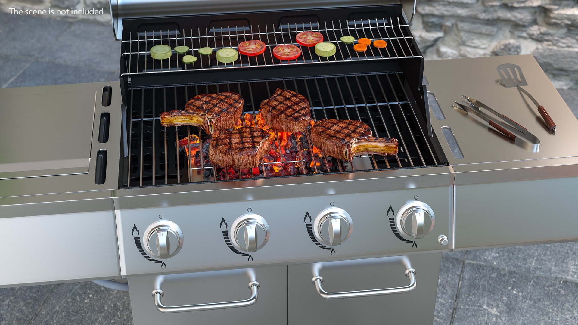 Gas grill meat vegetables 3D - TurboSquid 1627707