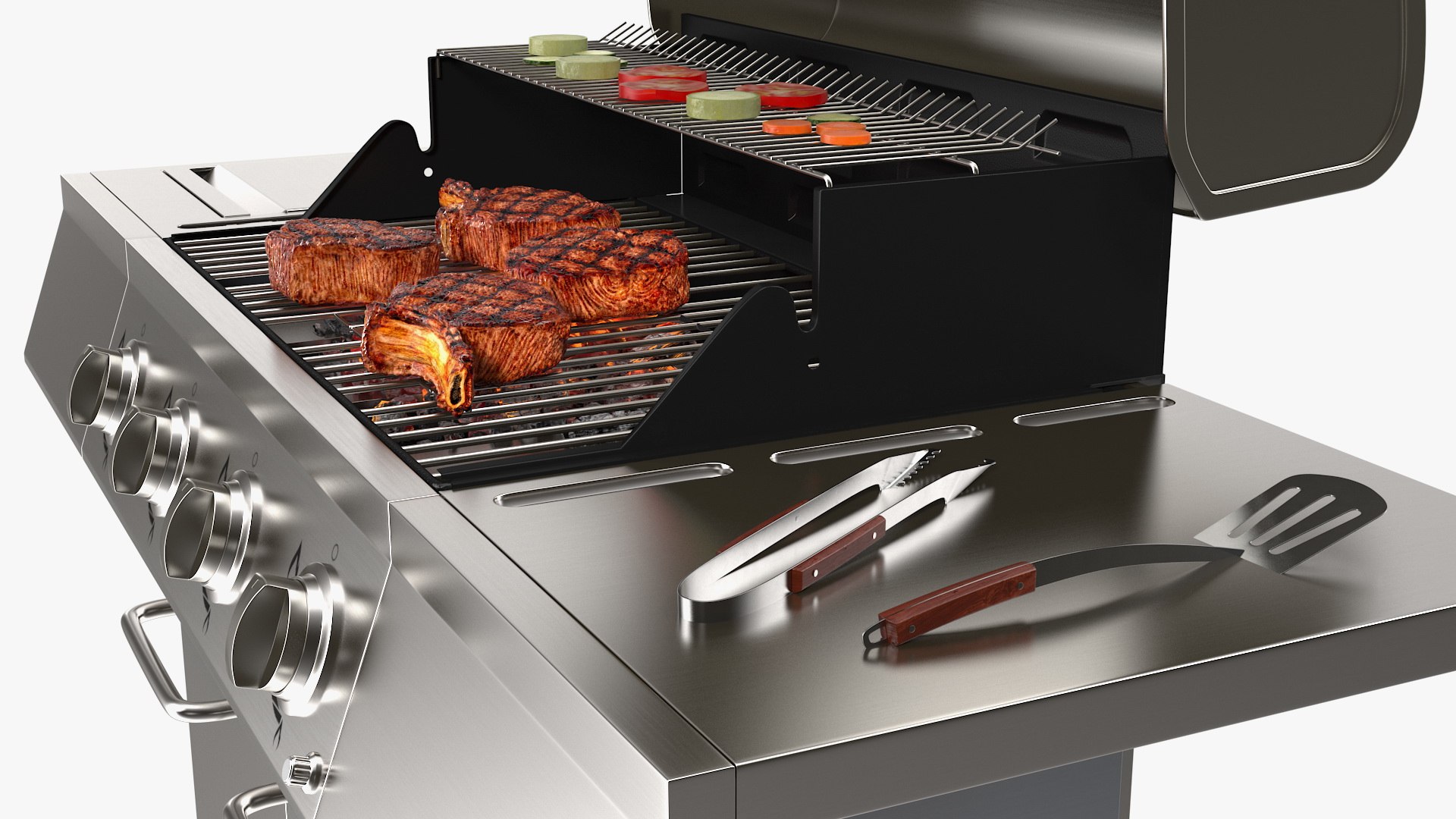 Gas grill meat vegetables 3D - TurboSquid 1627707